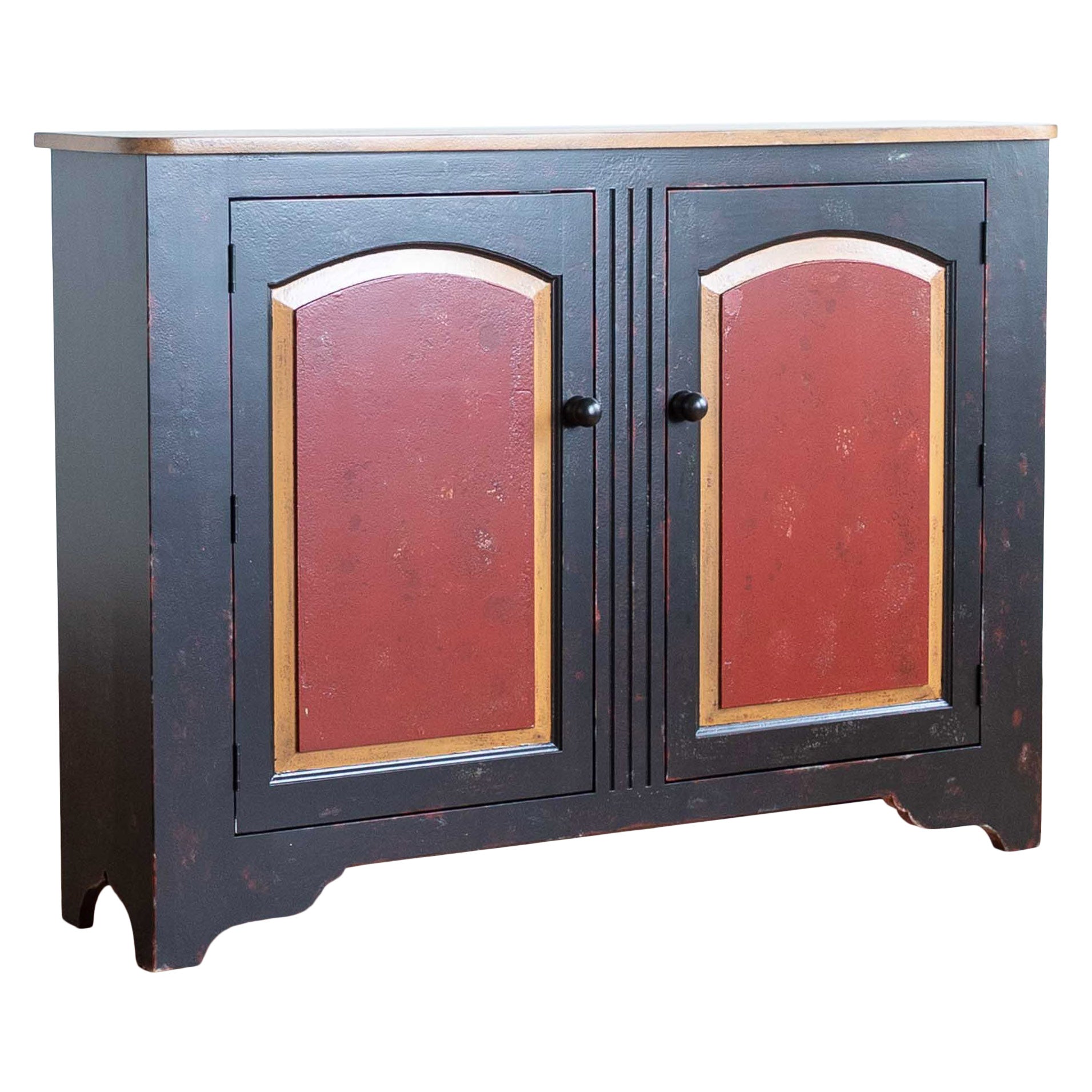 Hall Chest with Arch Panels in Black/Red/Parchment | The Emporium